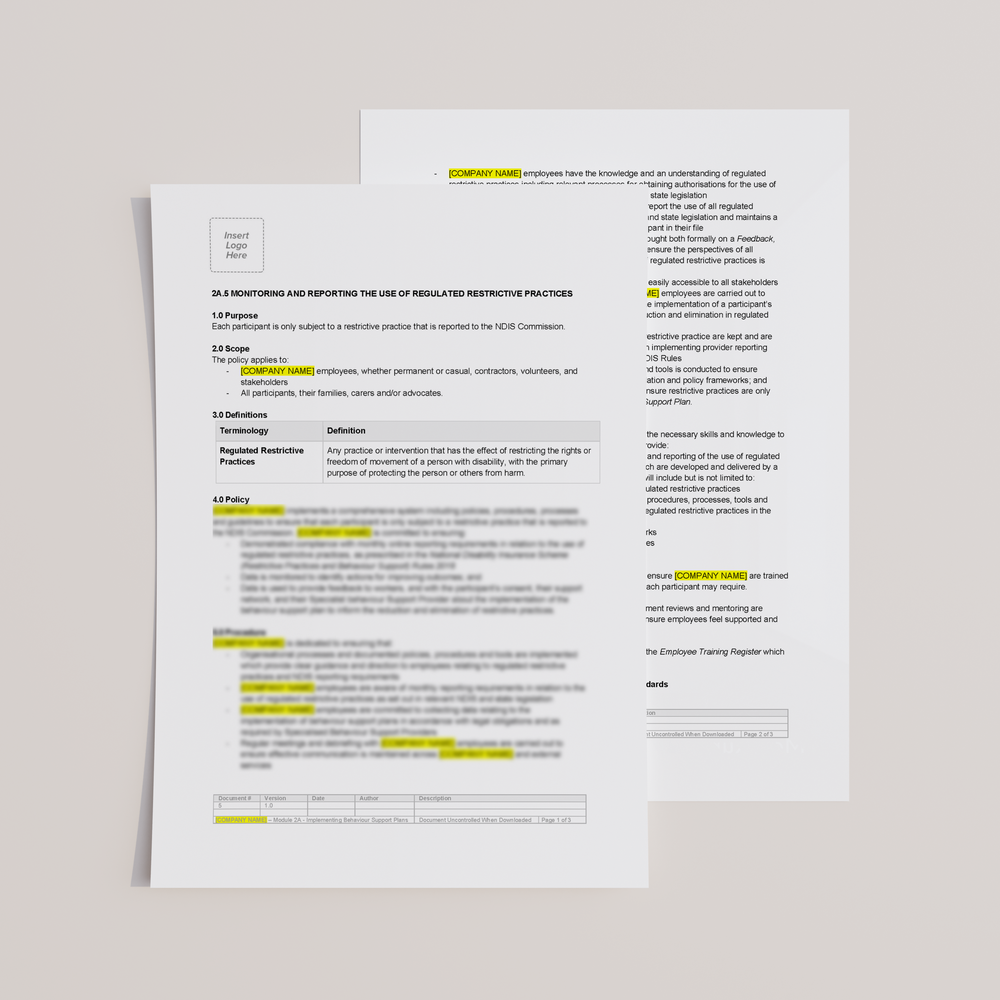 NDIS Module 2A - Implementing Behaviour Support Plans Pack